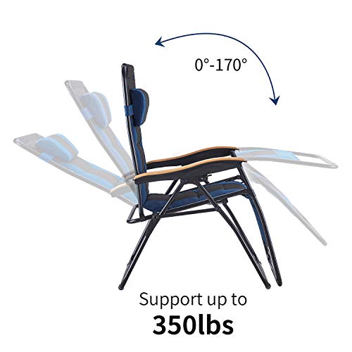 VICLLAX Oversize Padded Zero Gravity Chair Patio Lounge Chair with Cup Holder for Outdoor Beach Pool, Black&Dark Blue