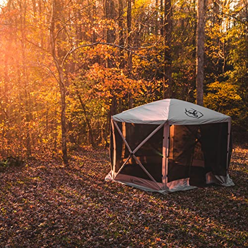 Gazelle G6 6-Sided 12 Foot x 12 Foot Pop Up Portable 8 Person Camping Gazebo Day Tent with Hub Design and Mesh Screen Windows, Desert Sand