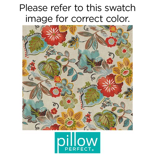 Pillow Perfect Outdoor/Indoor Alatriste Ivory Squared Corners Chair Cushion, 36.5" x 18" x 3”, Floral,Green