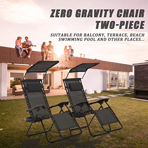 Vnewone Zero Gravity Folding Outdoor Anti Reclining Lounge Deck Foldable Yard with Pillow Cup Holder and Canopy, Black