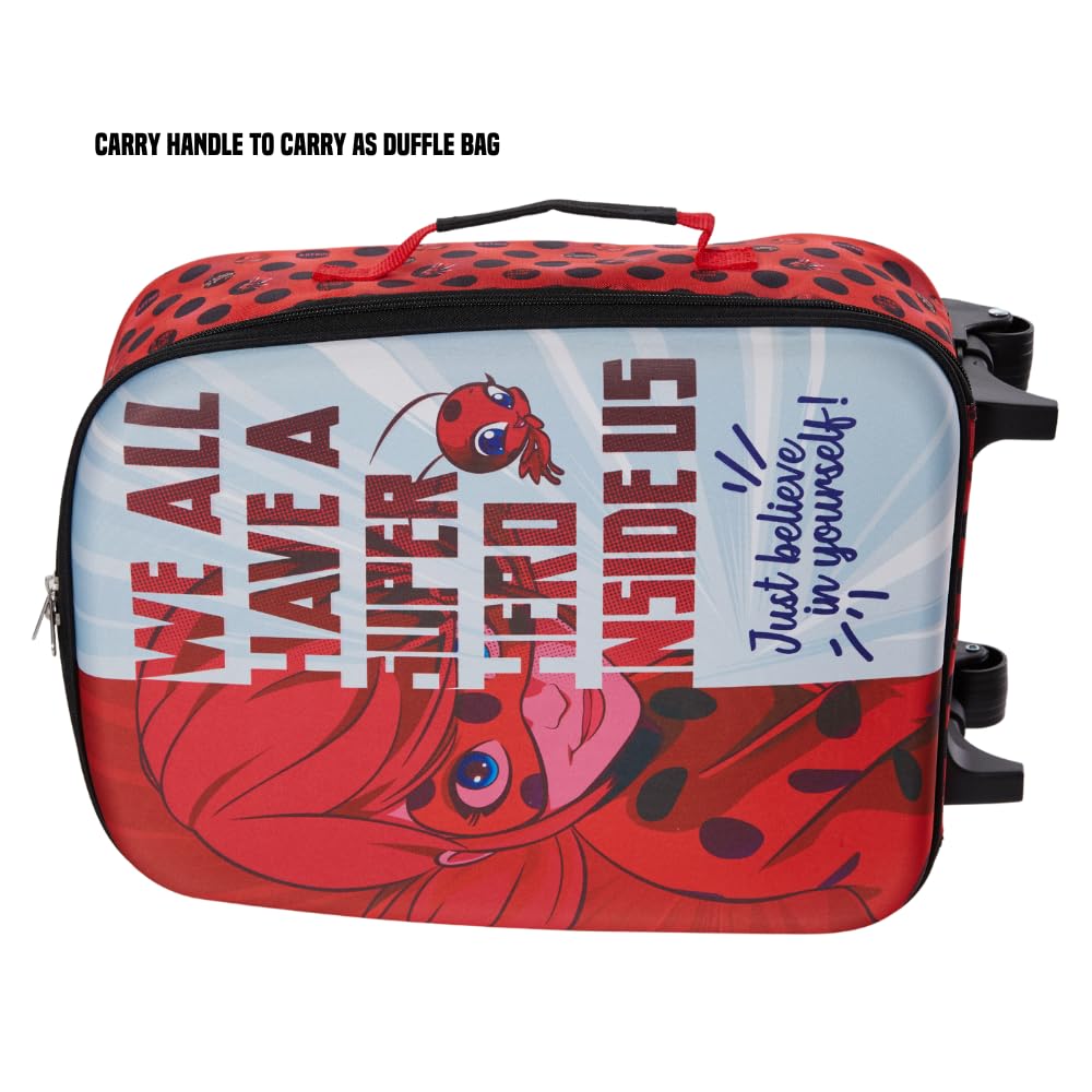 Miraculous Ladybug Carry On Rolling Kids Luggage with Wheels for Girls, 18 Inch, Superhero Lady Bug Convertible Duffle Bag with Side Handle