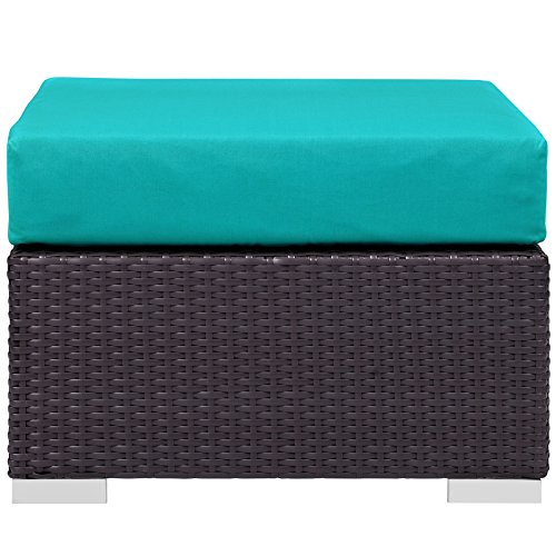 Modway Convene Wicker Rattan Outdoor Patio Square Ottoman in Espresso Turquoise