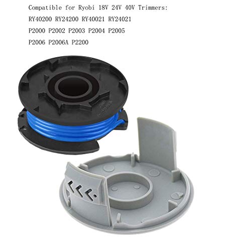 AC14RL3A String Trimmer Replacement Spool Line with 522994001 Cap for Ryobi One+ 24V, 18V, and 40V Cordless Trimmers, 0.065" Autofeed Replacement Spool- (12 Pack)