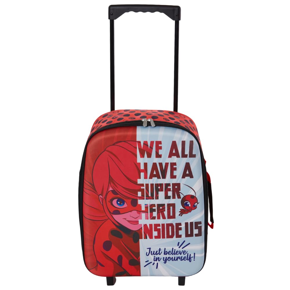 Miraculous Ladybug Carry On Rolling Kids Luggage with Wheels for Girls, 18 Inch, Superhero Lady Bug Convertible Duffle Bag with Side Handle