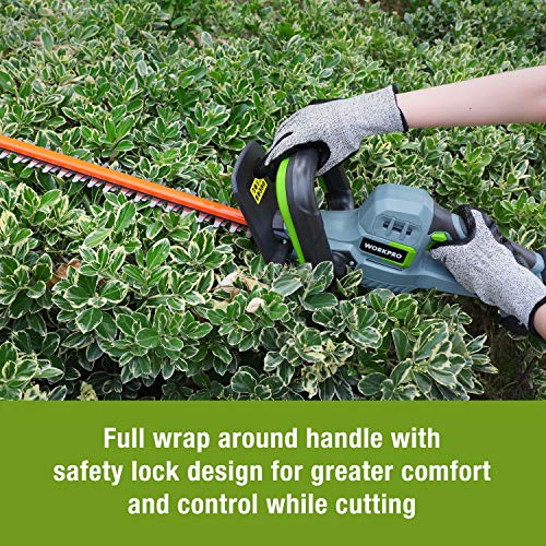 WORKPRO 20V Cordless Hedge Trimmer, 20" Dual Action Blades Electric Gardening Trimmer, 2.0Ah Battery 1 Hour Quick Charger Included, Great Garden Gifts