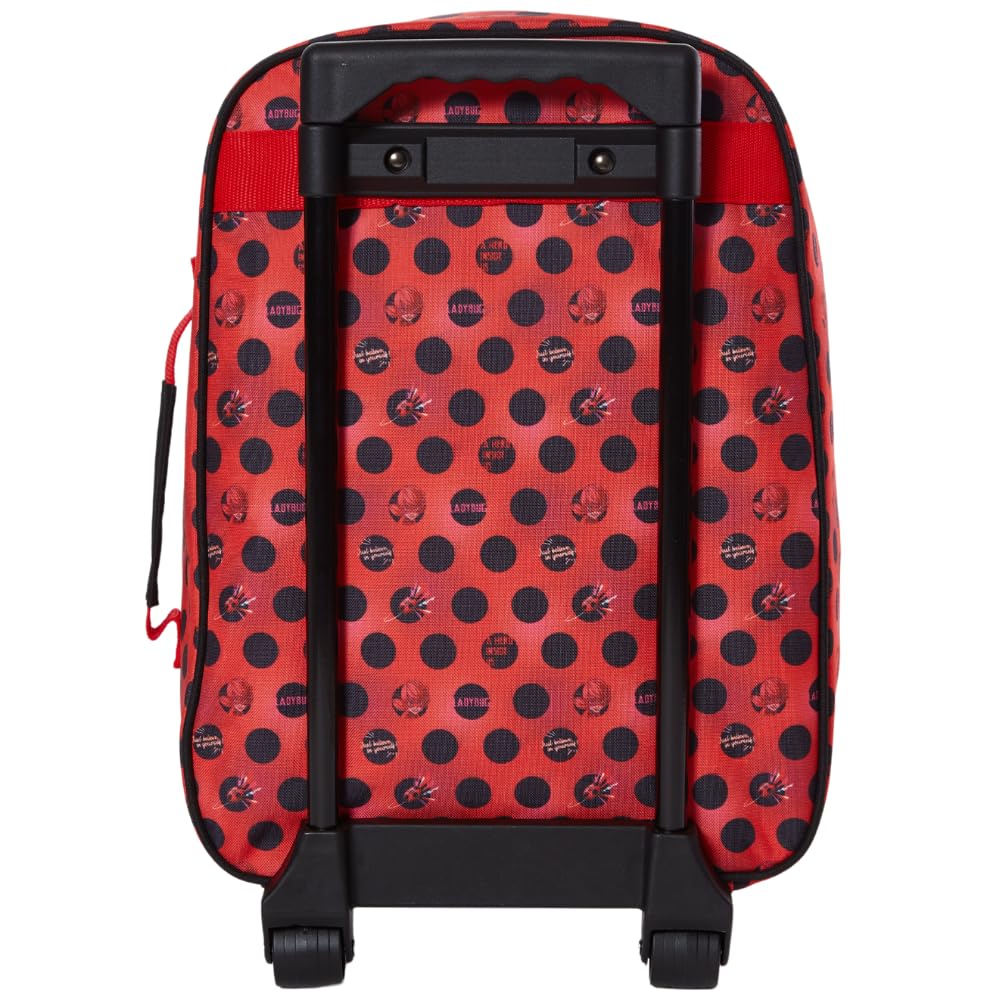 Miraculous Ladybug Carry On Rolling Kids Luggage with Wheels for Girls, 18 Inch, Superhero Lady Bug Convertible Duffle Bag with Side Handle