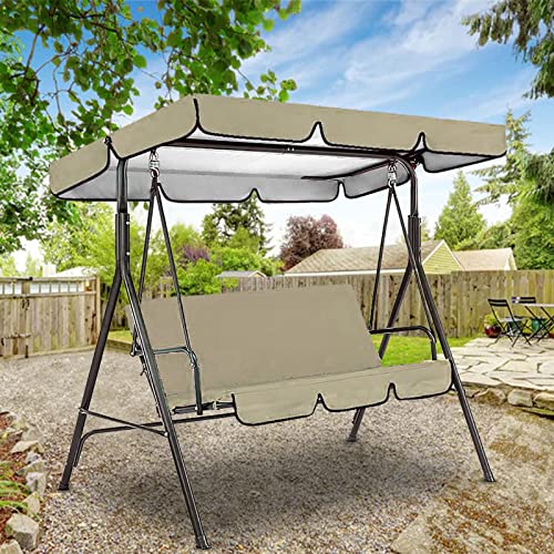 Porch Swing Canopy Waterproof Top Cover Set, Garden Swing Seat Replacement Canopy Awning Canopy Cover/Seat cover Outdoor Patio Ham-mock Swing Seat Cushion Cover (Beige #)