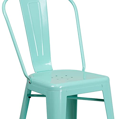 Merrick Lane Stella 24" Metal Indoor-Outdoor Counter Stool with Vertical Slat Back and Integrated Footrest in Mint Green