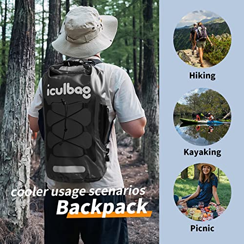 Iculbag Small Cooler Backpack Insulated Waterproof 20L/25Cans Backpack Coolers Insulated Leak Proof Roll Top Outdoors Ice Lunch Bags for Men Women Beach Camping Hiking Picnic Travel 18 Hours Cooling