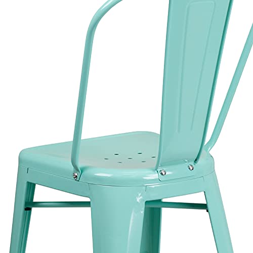 Merrick Lane Stella 24" Metal Indoor-Outdoor Counter Stool with Vertical Slat Back and Integrated Footrest in Mint Green