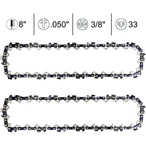 Opuladuo 2PC 8" Pole Saw Chain Replacement for 9.5 in. Harbor Freight Portland 62896 68862 63190 56808-3/8" .050" 33DL