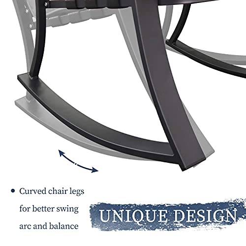 Oakmont Outdoor Furniture 3 Piece Conversation Bistro Set Rocking Chairs and Glass Top Table, Thick Cushions, Black Steel (Grey)