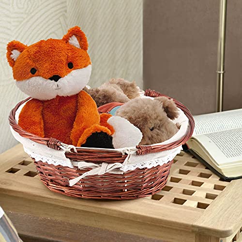 2 Pack Brown Wicker Woven Bread Basket with Handle, Oval Willow Woven Basket with Cotton Cloth Lining1