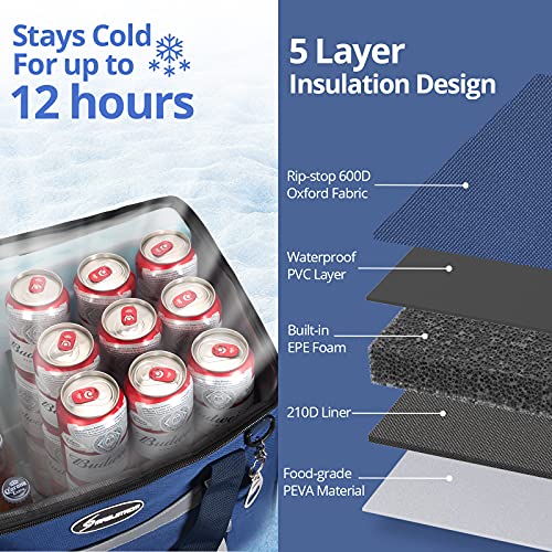 Maelstrom Collapsible Soft Sided Cooler - 75 Cans Extra Large Lunch Cooler Bag Insulated Leakproof Camping Cooler, Portable for Grocery Shopping, Camping, Tailgating and Road Trips,Blue