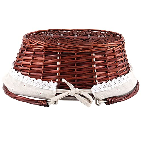 2 Pack Brown Wicker Woven Bread Basket with Handle, Oval Willow Woven Basket with Cotton Cloth Lining1