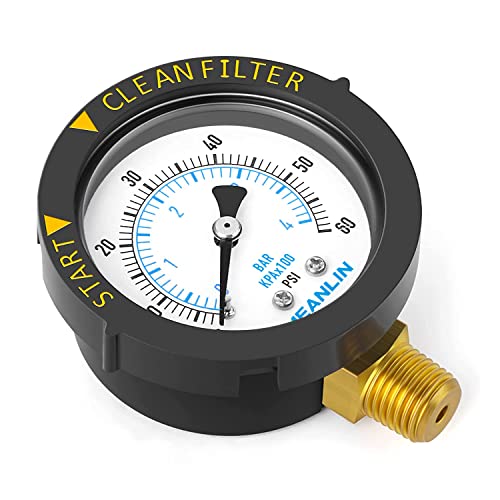MEANLIN MEASURE 0~60Psi Plastic Frame 1/4" NPT Start and Clean Filter Pressure Gauge,Suitable for Swimming Pool, spa, Aquarium,Lower Mount