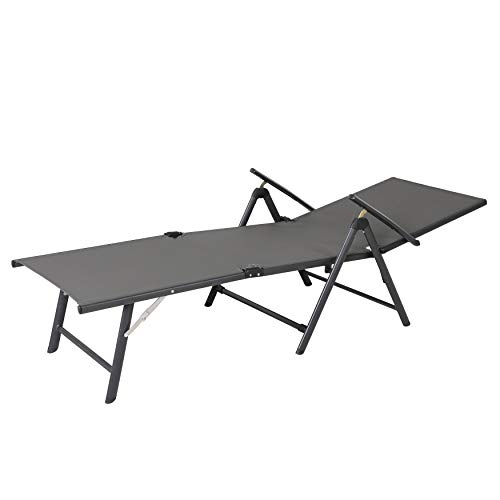 Nuu Garden Folding Chaise Lounge Chairs for Outside, Beach Chair Lounge Chair with Steel Frame and Breathable Textile Fabric for Beach, Yard, Pool and Patio, Grey