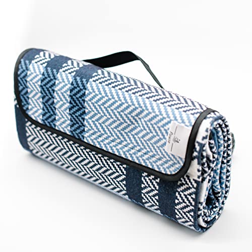 Picnic Blankets w/Stakes - Waterproof Camping Blankets - Foldable Compact Beach Blankets - Travel Picnic Blanket w/Polar Fleece & Peva - Portable Camping Gear - Perfect for Backyard, Park & More