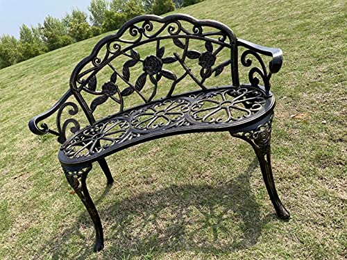 U/D Outdoor Bench Park Garden Bench ,All Chair Anti Rust Cast Aluminum Patio Yard Bench ,Carved Rose Loveseat Bench for Backyard. Porch, Balcony, Lawn. (Without Cushion, Copper)