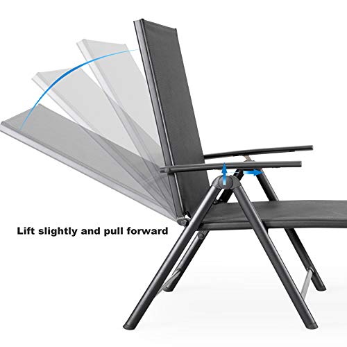 Nuu Garden Folding Chaise Lounge Chairs for Outside, Beach Chair Lounge Chair with Steel Frame and Breathable Textile Fabric for Beach, Yard, Pool and Patio, Grey