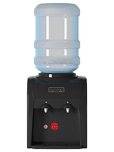 TABU Countertop Water Cooler Dispenser, Top Loading Water Cooler, Hot & Cold Water Dispenser, Holds 3 or 5 Gallon Bottle, with Anti-Scalding Design and Child Safety Lock for Home, Office Use (Black)