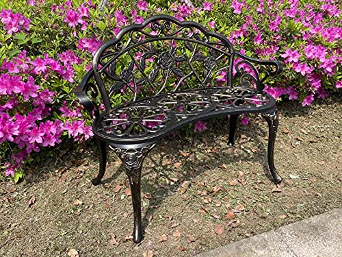 U/D Outdoor Bench Park Garden Bench ,All Chair Anti Rust Cast Aluminum Patio Yard Bench ,Carved Rose Loveseat Bench for Backyard. Porch, Balcony, Lawn. (Without Cushion, Copper)