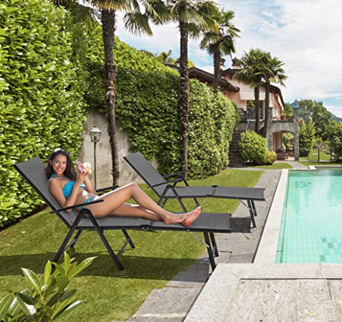 Nuu Garden Folding Chaise Lounge Chairs for Outside, Beach Chair Lounge Chair with Steel Frame and Breathable Textile Fabric for Beach, Yard, Pool and Patio, Grey