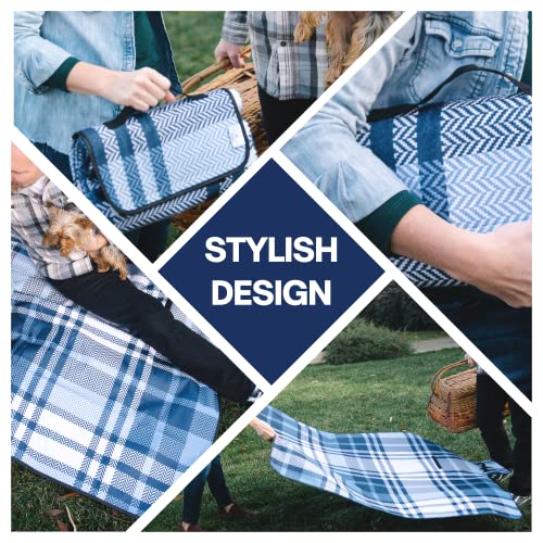 Picnic Blankets w/Stakes - Waterproof Camping Blankets - Foldable Compact Beach Blankets - Travel Picnic Blanket w/Polar Fleece & Peva - Portable Camping Gear - Perfect for Backyard, Park & More