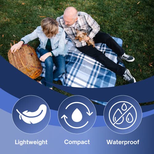 Picnic Blankets w/Stakes - Waterproof Camping Blankets - Foldable Compact Beach Blankets - Travel Picnic Blanket w/Polar Fleece & Peva - Portable Camping Gear - Perfect for Backyard, Park & More