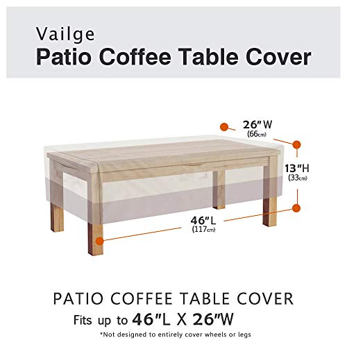 Vailge Rectangular Coffee Table Cover - Outdoor Lawn Patio Furniture Covers with Padded Handles and Durable Hem Cord - Heavy Duty and Waterproof,Fits Large Rectangular Coffee Table (Beige & Brown)