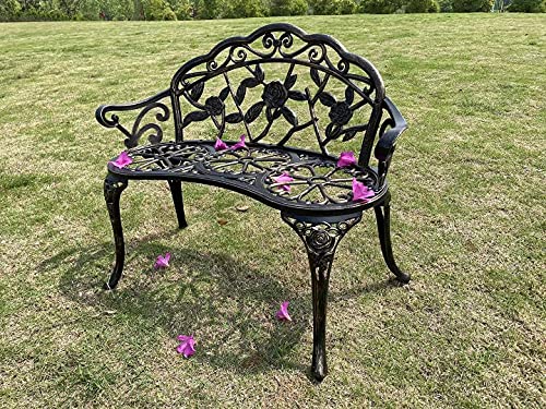 U/D Outdoor Bench Park Garden Bench ,All Chair Anti Rust Cast Aluminum Patio Yard Bench ,Carved Rose Loveseat Bench for Backyard. Porch, Balcony, Lawn. (Without Cushion, Copper)