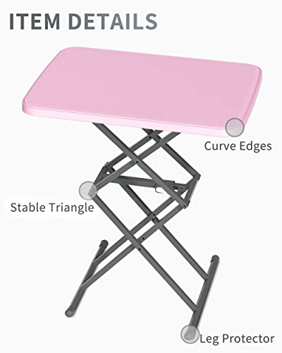 SOUNDANCE Small Folding Table, Adjustable TV Tray, Portable Dinner Table, Lightweight, Zero Assembly, Easy to Fold and Storage, Sturdy Desk for Home Garden Office Indoor Outdoor Use, Pink