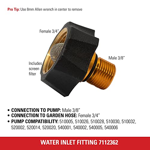 Simpson Cleaning 7112362 Water Inlet Fitting for 520002, Replacement for multipls Pressure Washer Pumps, Gold