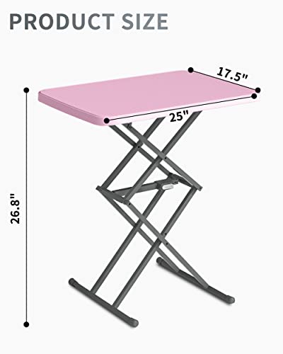 SOUNDANCE Small Folding Table, Adjustable TV Tray, Portable Dinner Table, Lightweight, Zero Assembly, Easy to Fold and Storage, Sturdy Desk for Home Garden Office Indoor Outdoor Use, Pink