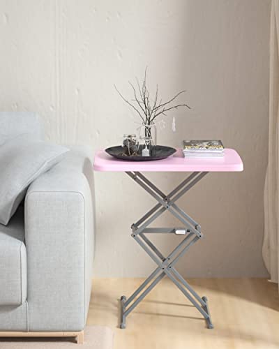 SOUNDANCE Small Folding Table, Adjustable TV Tray, Portable Dinner Table, Lightweight, Zero Assembly, Easy to Fold and Storage, Sturdy Desk for Home Garden Office Indoor Outdoor Use, Pink