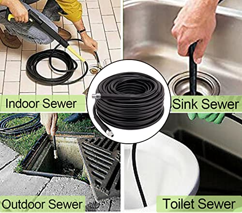 Sewer Jetter Kit for Pressure Washer 100 Ft, 1/4 Inch NPT Drain Cleaning Hose, Orifice 5.5, 4.5, 4.0 Button Rotating and Button Hose Sewer Jetting Nozzle (4000 PSI)
