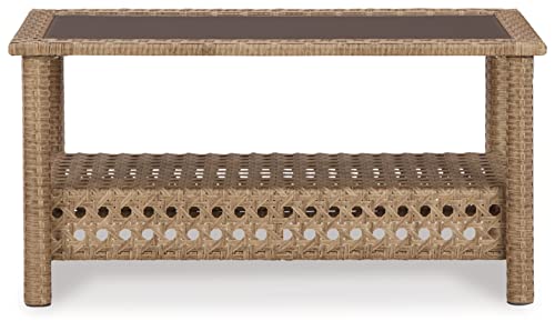 Signature Design by Ashley Braylee Outdoor 2 Piece Patio Driftwood Resin Wicker Cushioned Loveseat and Table, Rustic