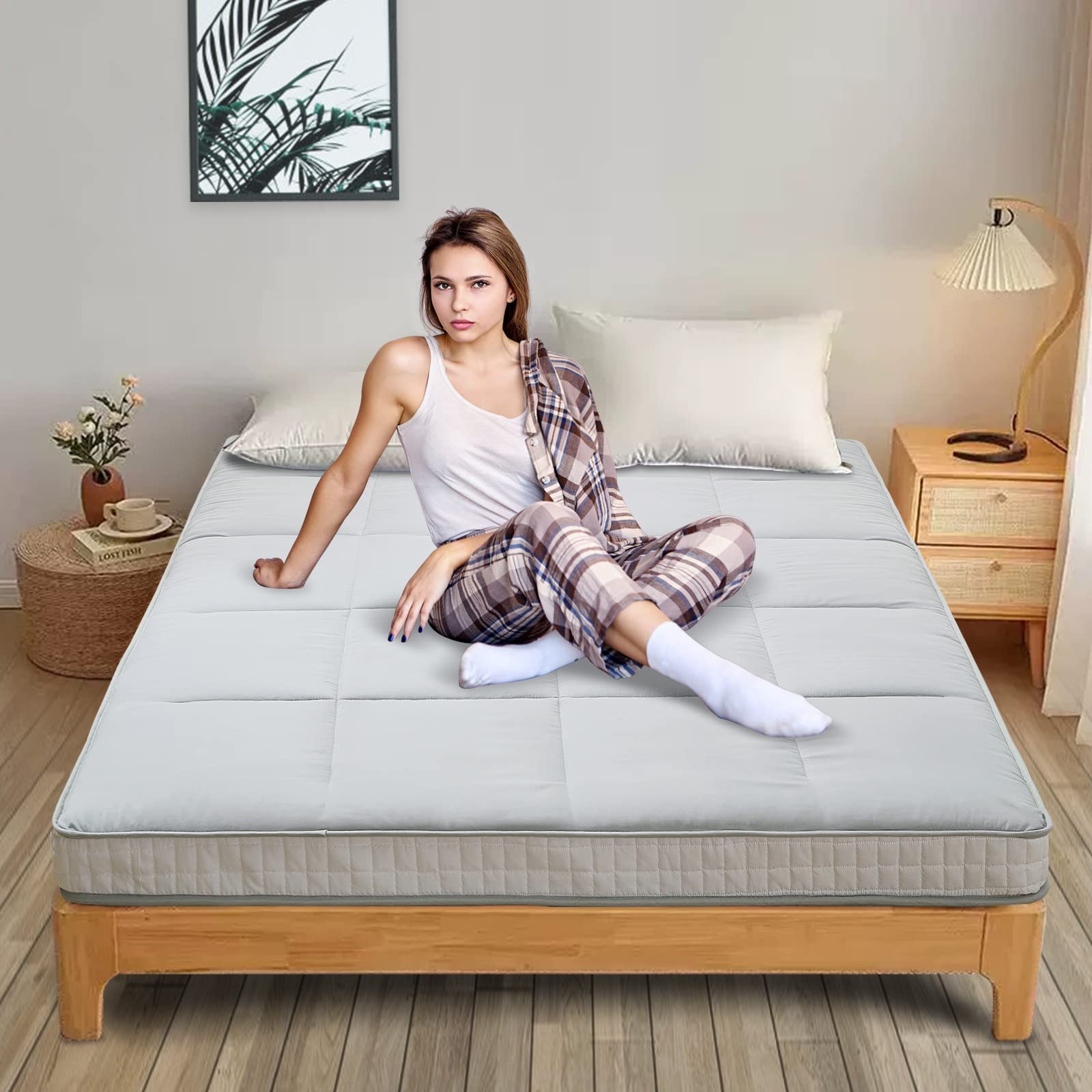 DoCred Full Size Futon Mattress, Extra Thick Foldable Japanese Floor Mattress Memory Foam Sleeping Pad for Adults - Roll Up Mattress Tatami Mat Folding Sleeping Pad Breathable Floor Lounger Guest Bed