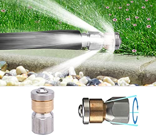 Sewer Jetter Kit for Pressure Washer 100 Ft, 1/4 Inch NPT Drain Cleaning Hose, Orifice 5.5, 4.5, 4.0 Button Rotating and Button Hose Sewer Jetting Nozzle (4000 PSI)