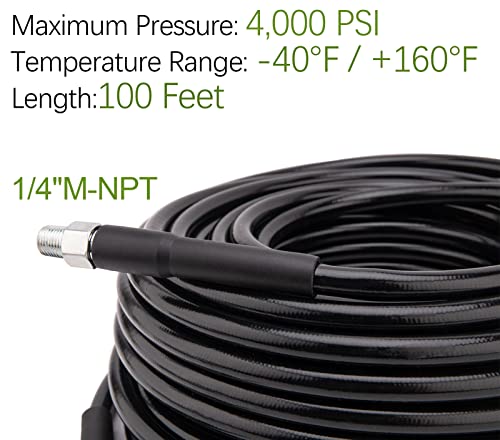 Sewer Jetter Kit for Pressure Washer 100 Ft, 1/4 Inch NPT Drain Cleaning Hose, Orifice 5.5, 4.5, 4.0 Button Rotating and Button Hose Sewer Jetting Nozzle (4000 PSI)
