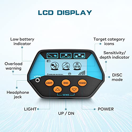 Metal Detector Tilswall Professional for Kids, High Accuracy Adjustable, 8.5 Inch Search Coil Waterproof with LCD Display, All Metal & Disc Mode Easy to Use