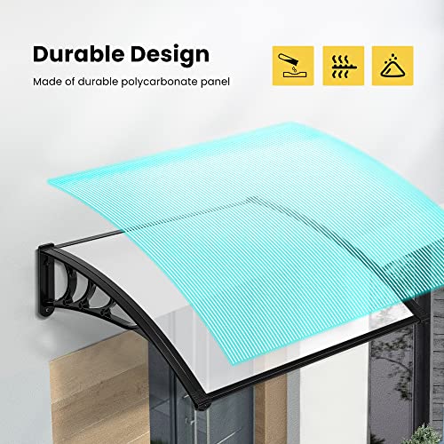 VIVOHOME Polycarbonate Window Door Awning Canopy Transparent with Black Bracket 40 Inch x 80 Inch