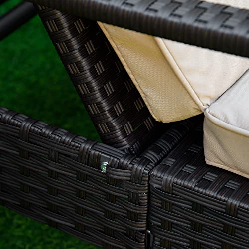 Outsunny Wicker Chaise Lounge, 4 Position Adjustable Backrest and Cushions Outdoor Lounge Chair PE Rattan Sun Lounger for Poolside, Balcony or Garden, Beige