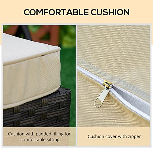 Outsunny Wicker Chaise Lounge, 4 Position Adjustable Backrest and Cushions Outdoor Lounge Chair PE Rattan Sun Lounger for Poolside, Balcony or Garden, Beige