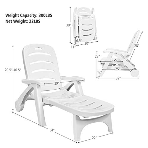 HAPPYGRILL Foldable Patio Lounger Chaise Chair with Wheels for Outdoor Patio Poolside