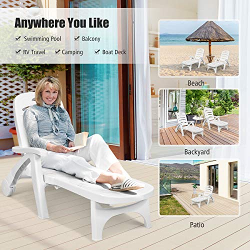 HAPPYGRILL Foldable Patio Lounger Chaise Chair with Wheels for Outdoor Patio Poolside