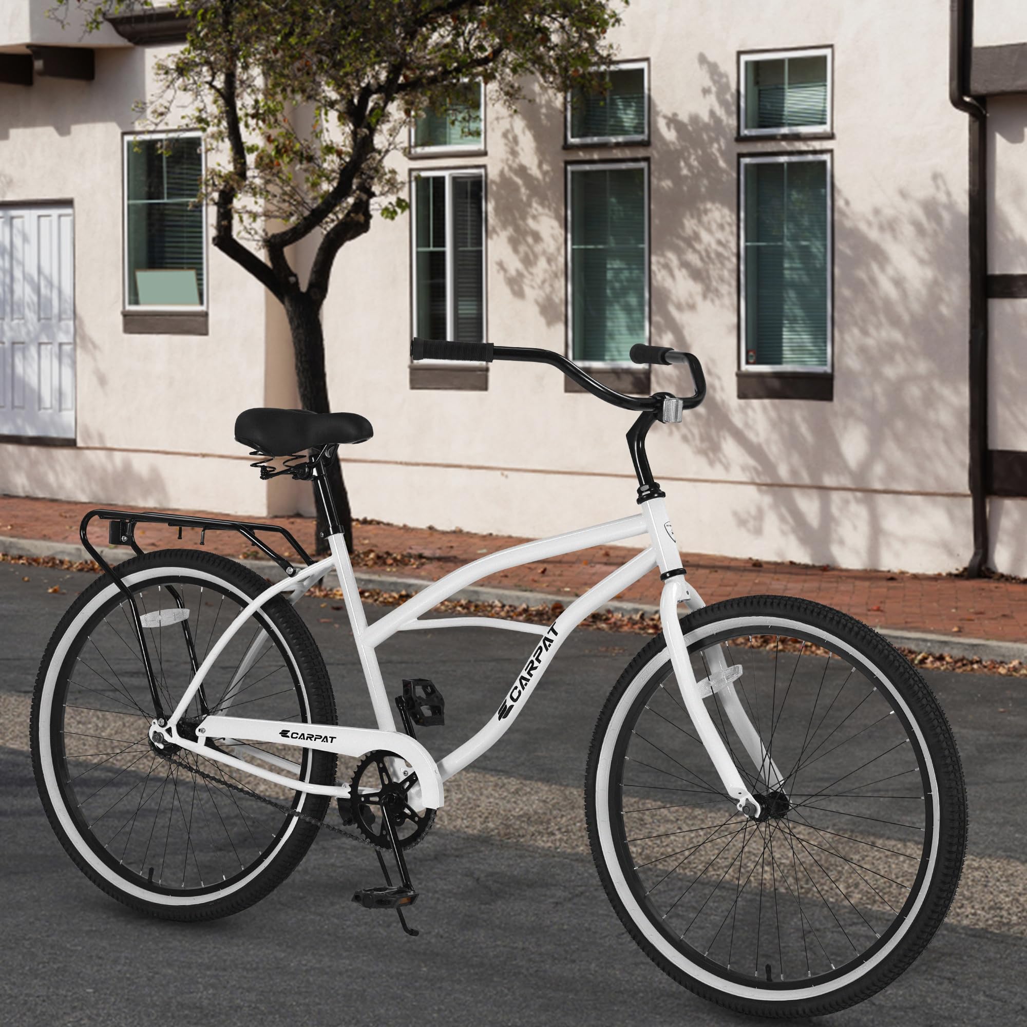 Toolmoo 26 Inch City or Beach Cruiser Bike Coaster Brake for Women Men White Free Return