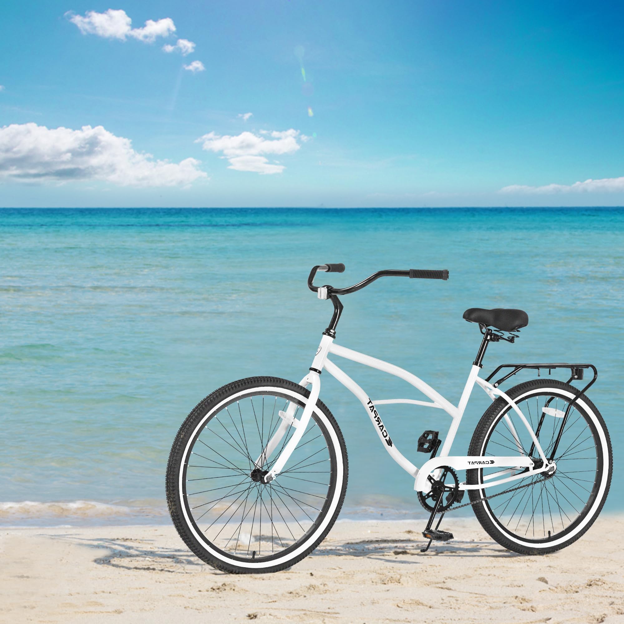 Toolmoo 26 Inch City or Beach Cruiser Bike Coaster Brake for Women Men White Free Return