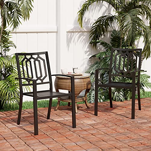 PHI VILLA Outdoor Dining Chairs Metal Patio Bistro Stackable Chairs Set of 2, Black