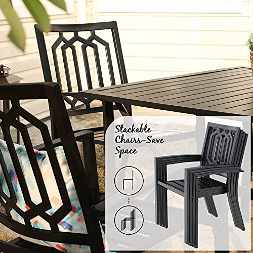 PHI VILLA Outdoor Dining Chairs Metal Patio Bistro Stackable Chairs Set of 2, Black